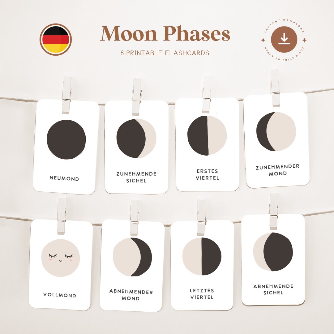 MOON PHASES • German • Printable Flashcards • Three-part Montessori ...
