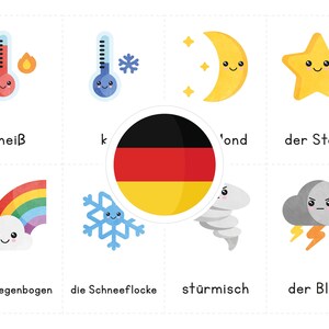 WEATHER German Printable Flashcards Three-part - Etsy