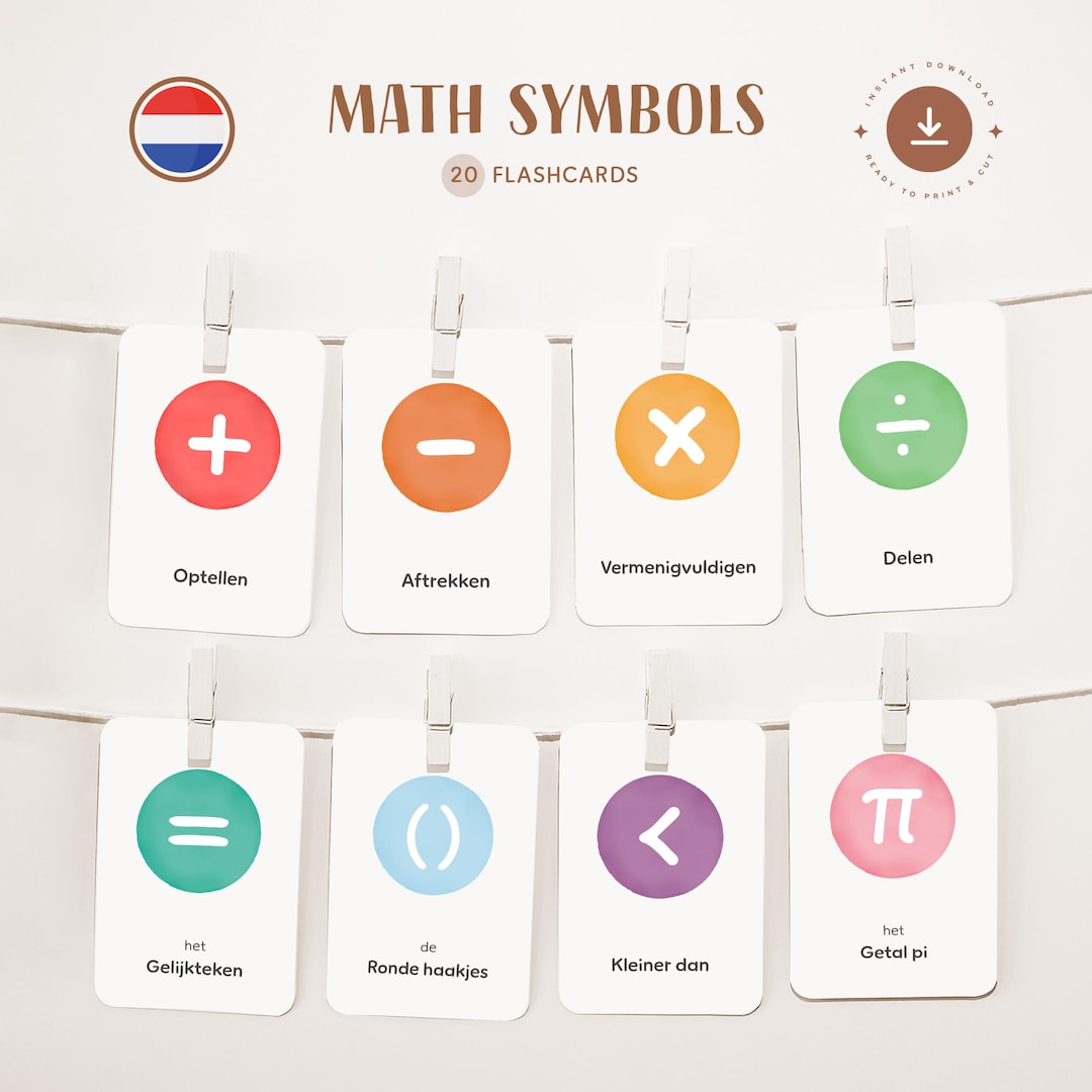 MATH SYMBOLS • Dutch • Printable Flashcards • Three-part Montessori ...