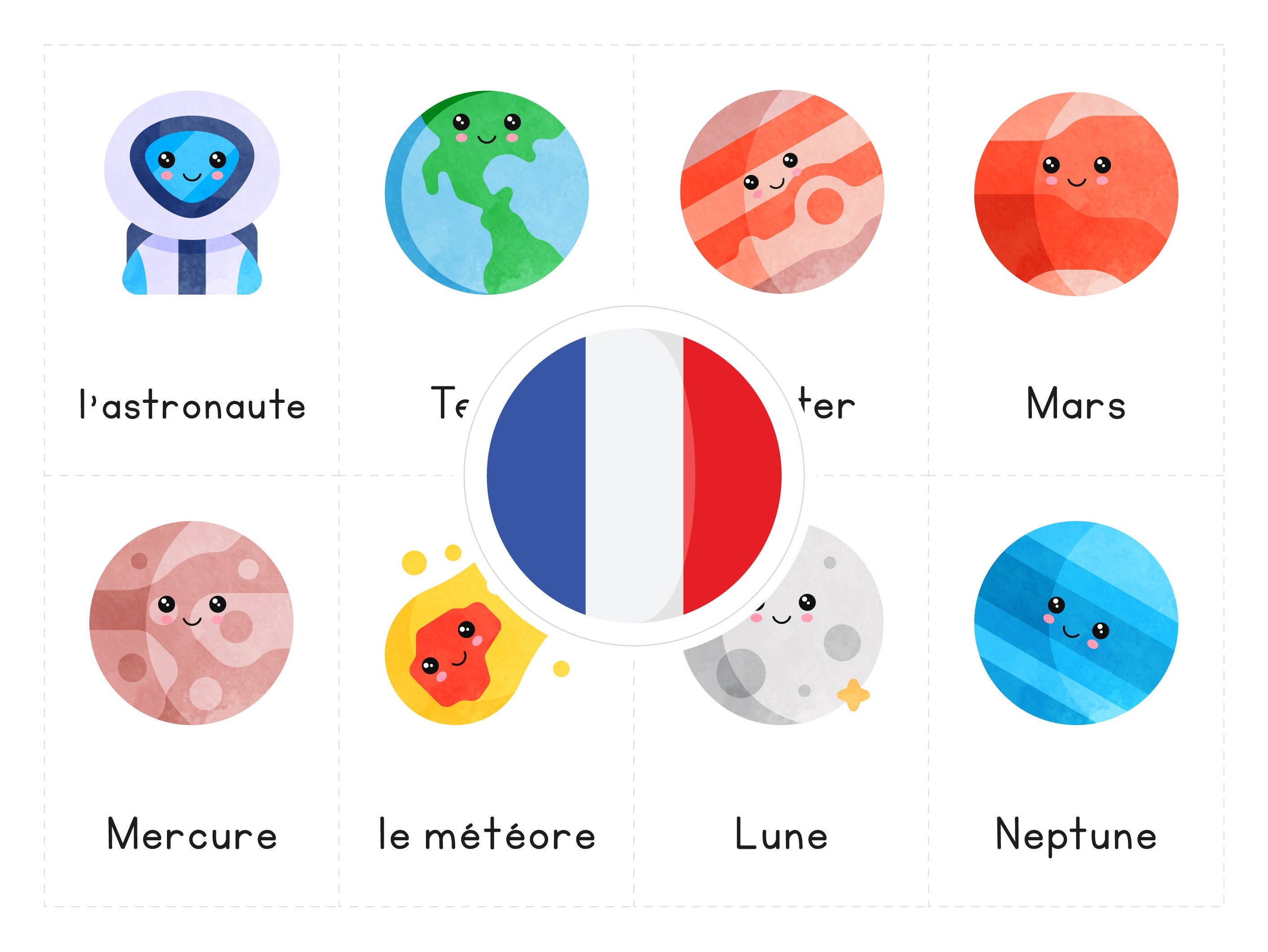 SPACE French Printable Flashcards Three-part Montessori - Etsy