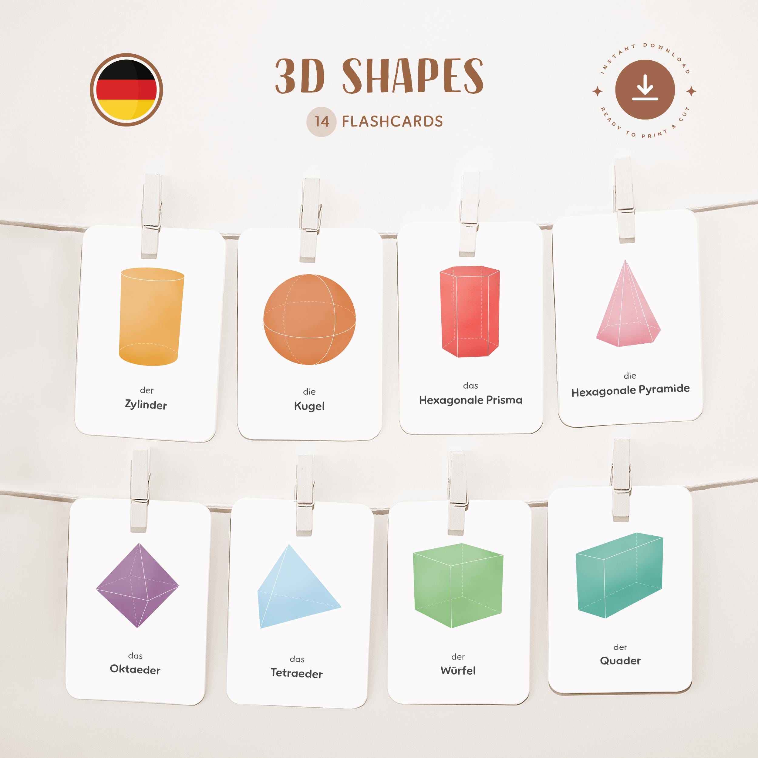 3D SHAPES • German • Printable Flashcards • Three-part Montessori Cards ...