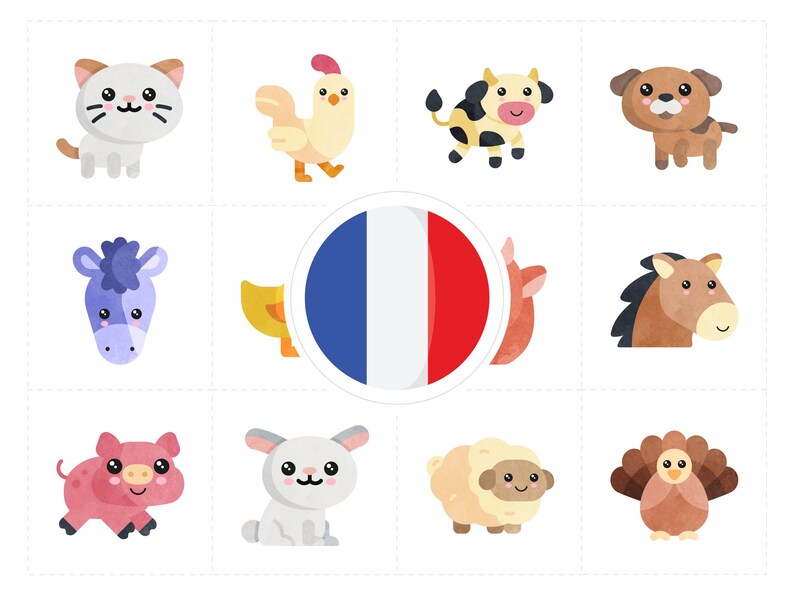 FARM ANIMALS French Printable Flashcards Three-part - Etsy