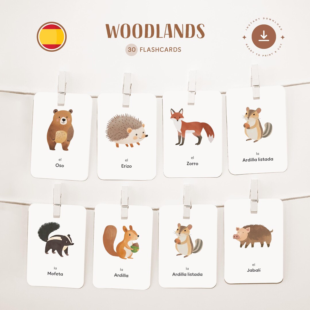WOODLANDS • Spanish • Printable Flashcards • Three-part Montessori ...
