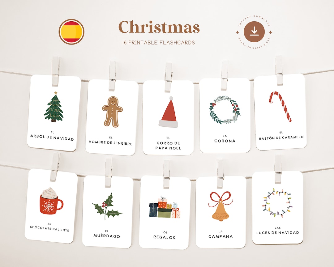 CHRISTMAS • Spanish • Printable Flashcards • Three-part Montessori ...