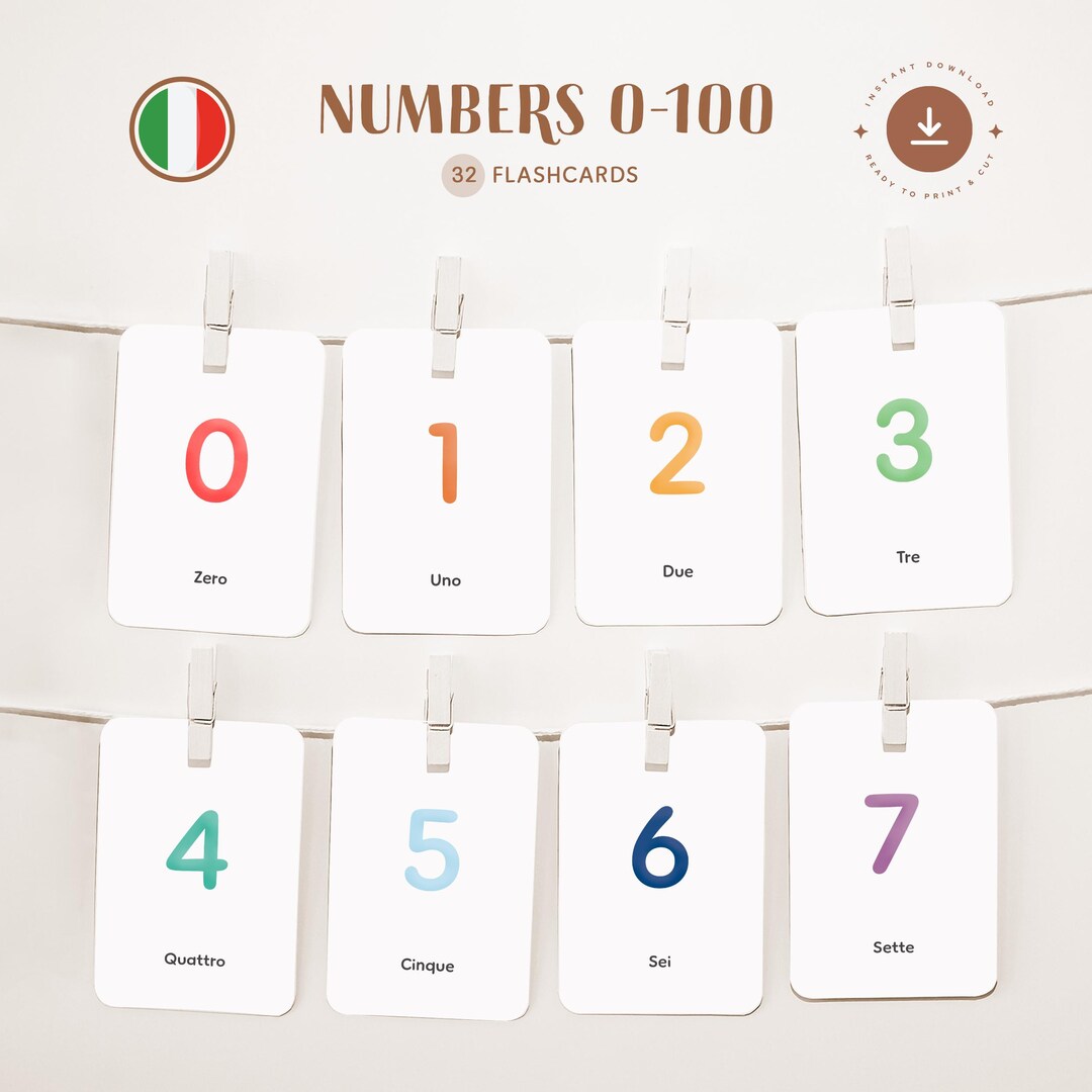 NUMBERS (0-100) • Italian • Printable Flashcards • Three-part ...