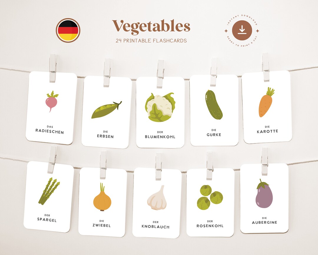 VEGETABLES German Printable Flashcards Three-part Montessori Cards ...
