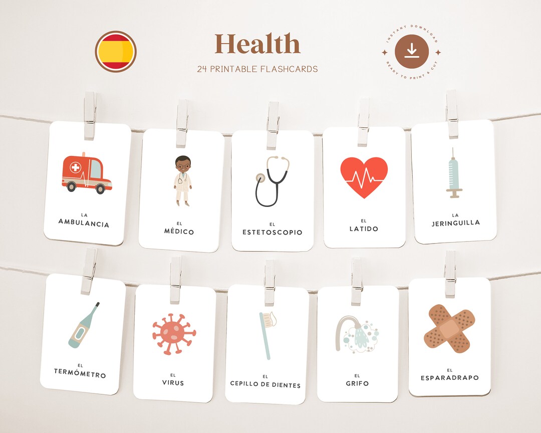 HEALTH & HYGIENE • Spanish • Printable Flashcards • Three-part ...