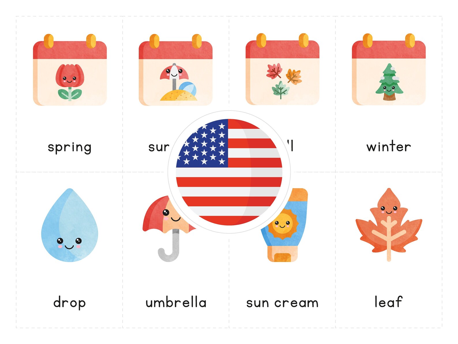 WEATHER English Printable Flashcards Three-part - Etsy