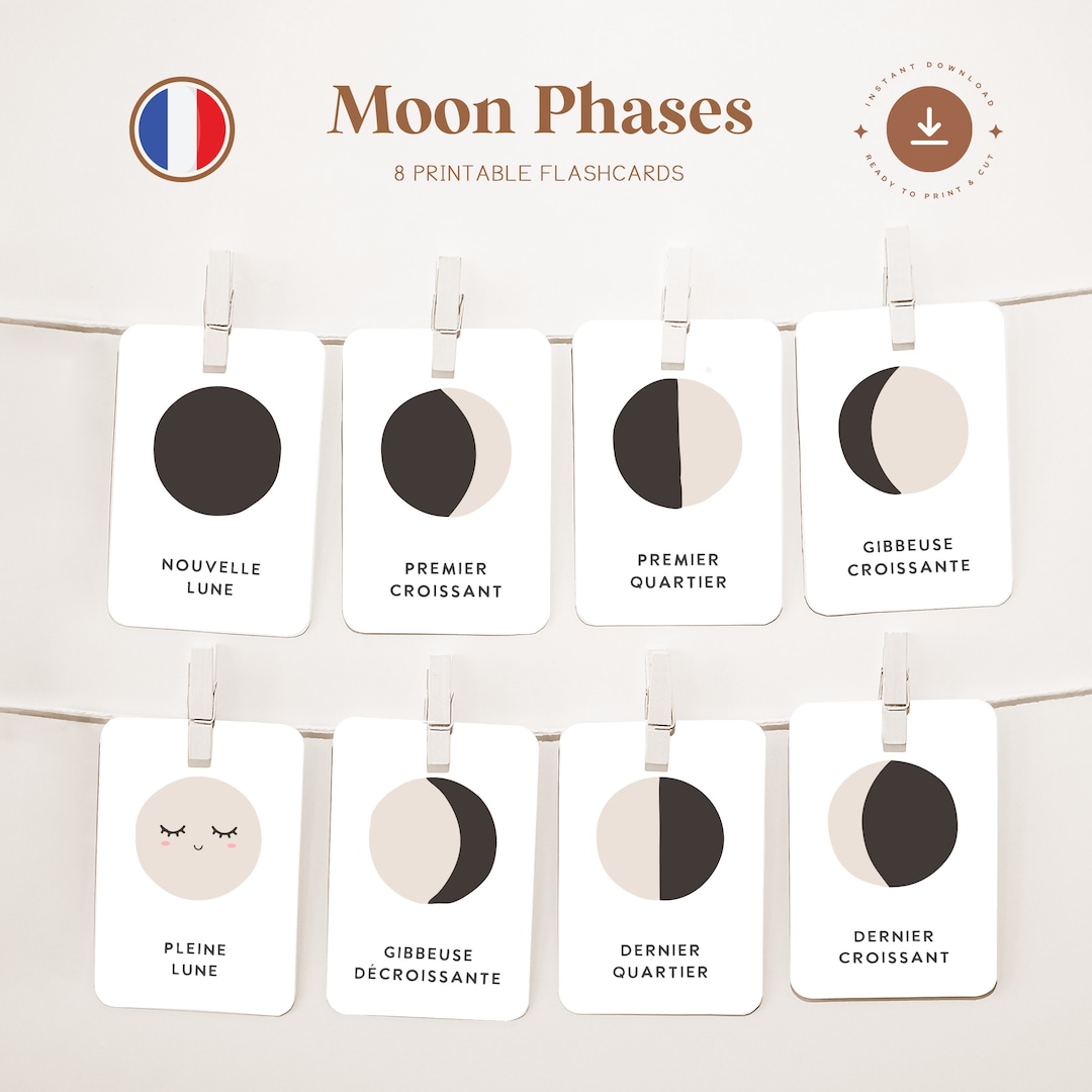 MOON PHASES • French • Printable Flashcards • Three-part Montessori ...