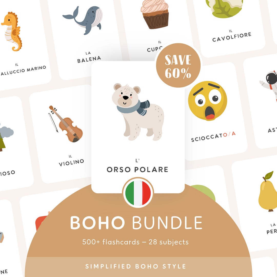 BOHO BUNDLE • Italian • Printable Flashcards • Three-part Montessori ...