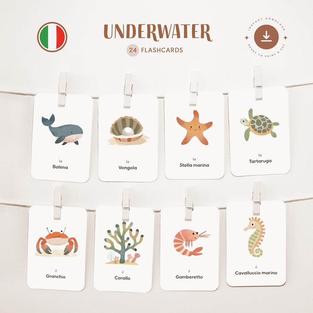 UNDERWATER • Italian • Printable Flashcards • Three-part Montessori ...
