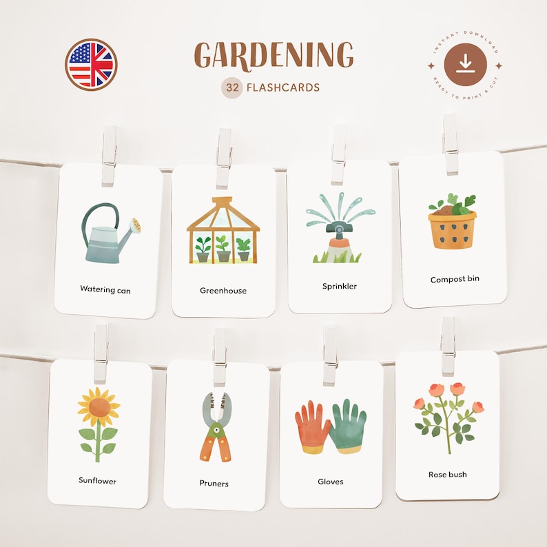 GARDENING • English • Printable Flashcards • Three-part Montessori ...