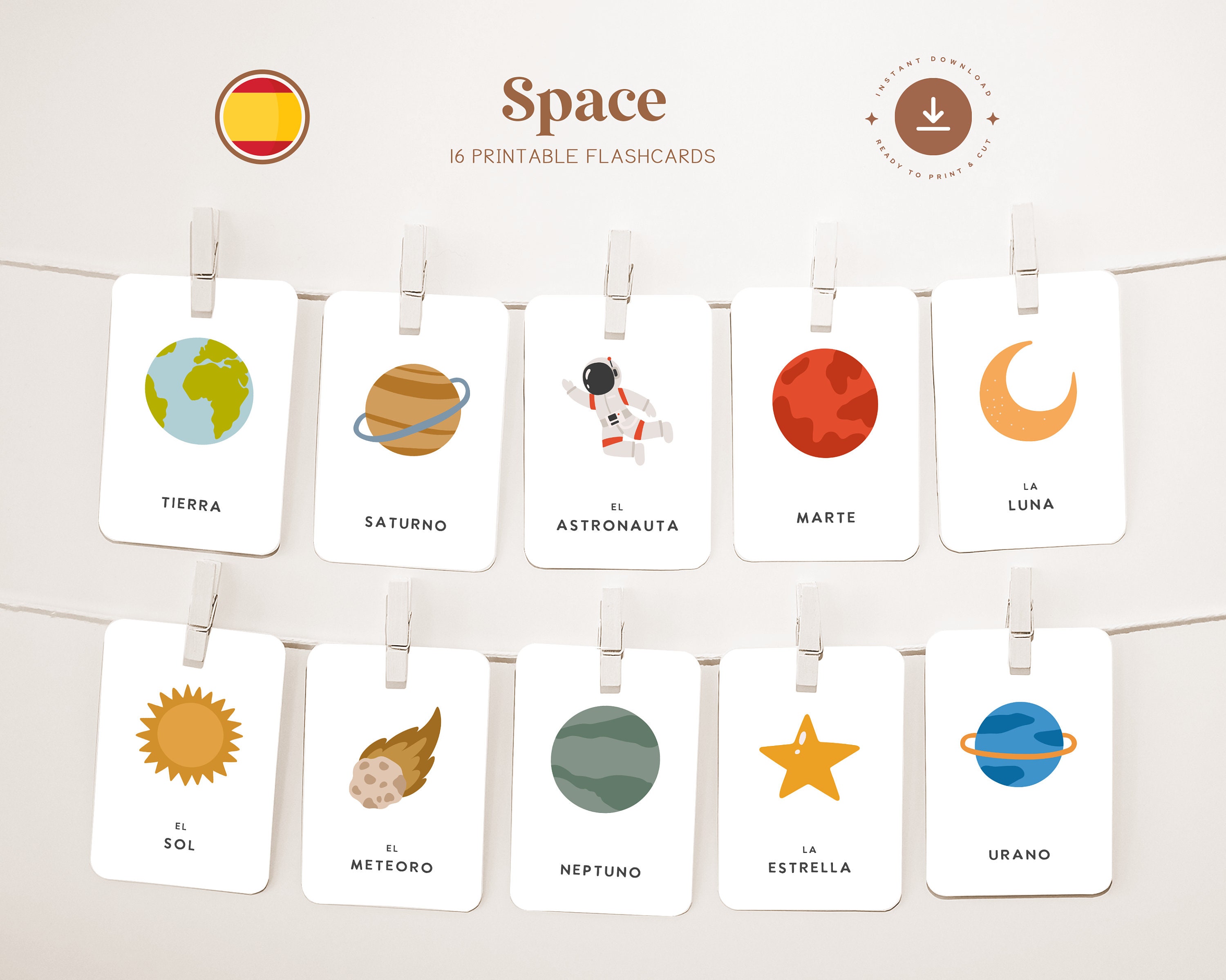 SPACE Spanish Printable Flashcards Three-part Montessori Cards ...