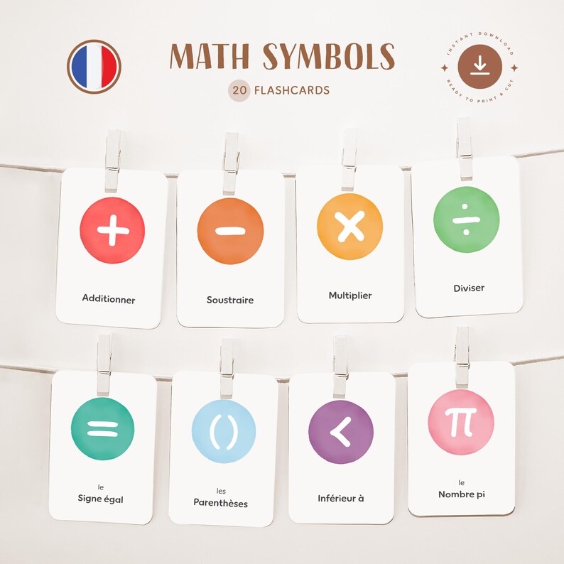 MATH SYMBOLS • French • Printable Flashcards • Three-part Montessori ...