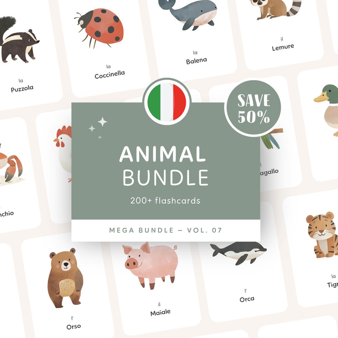 ANIMAL BUNDLE • Italian • Printable Flashcards • Three-part Montessori ...