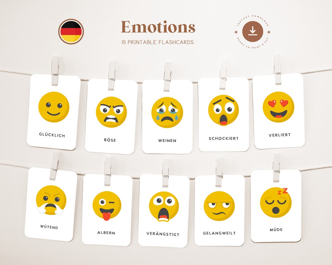 EMOTIONS • German • Printable Flashcards • Three-part Montessori Cards ...