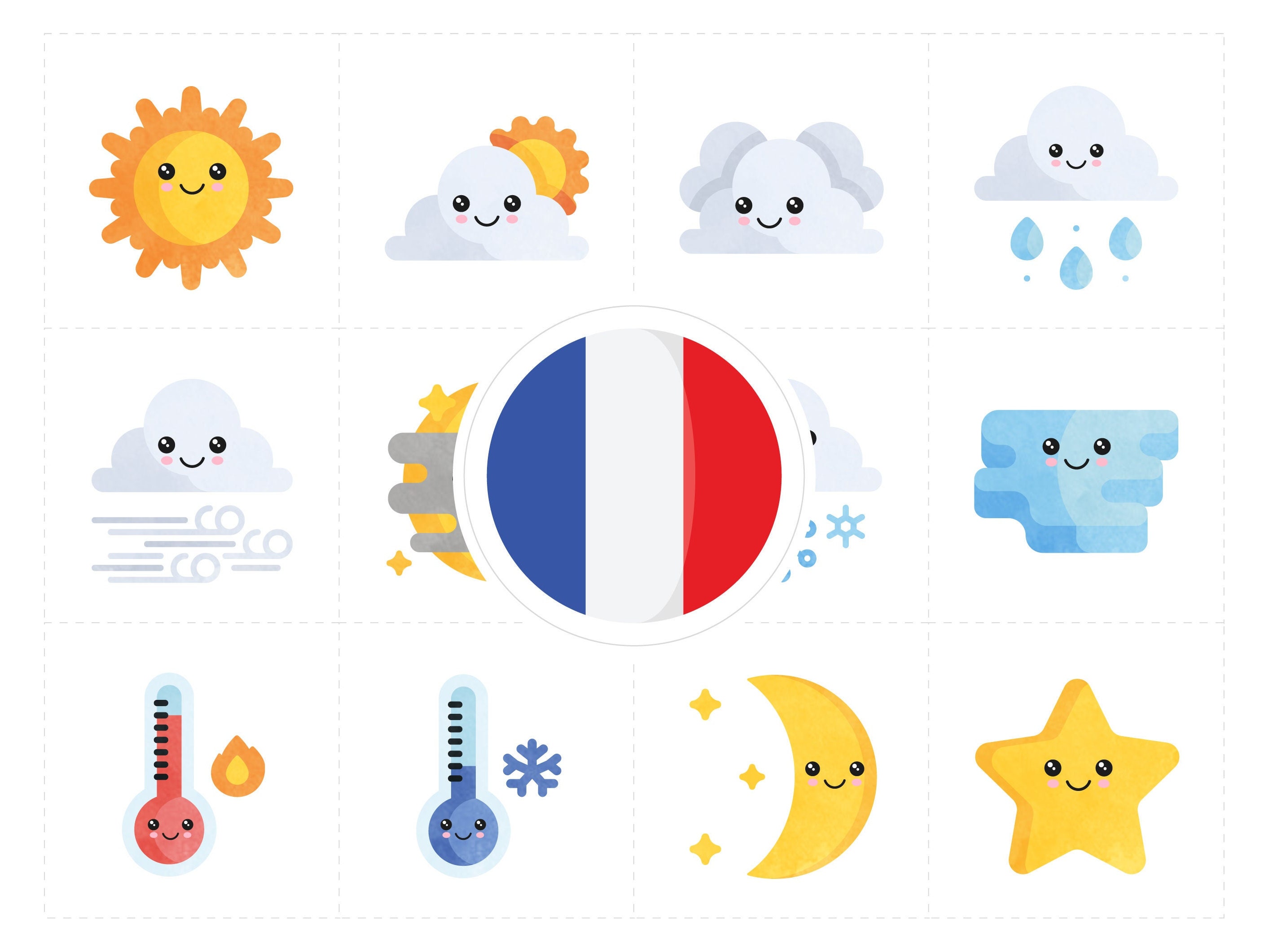 WEATHER French Printable Flashcards Three-part Montessori Cards ...