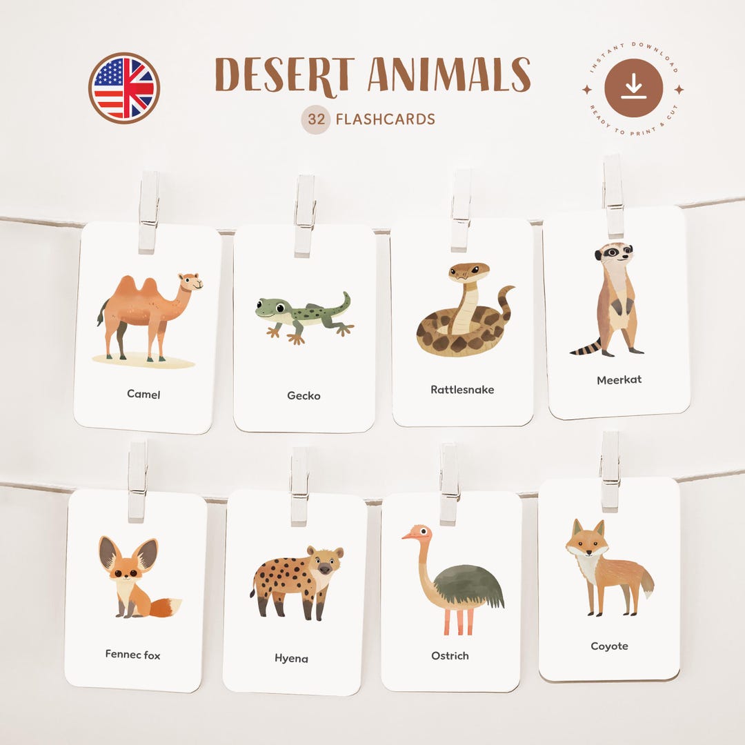 DESERT ANIMALS • English • Printable Flashcards • Three-part Montessori ...