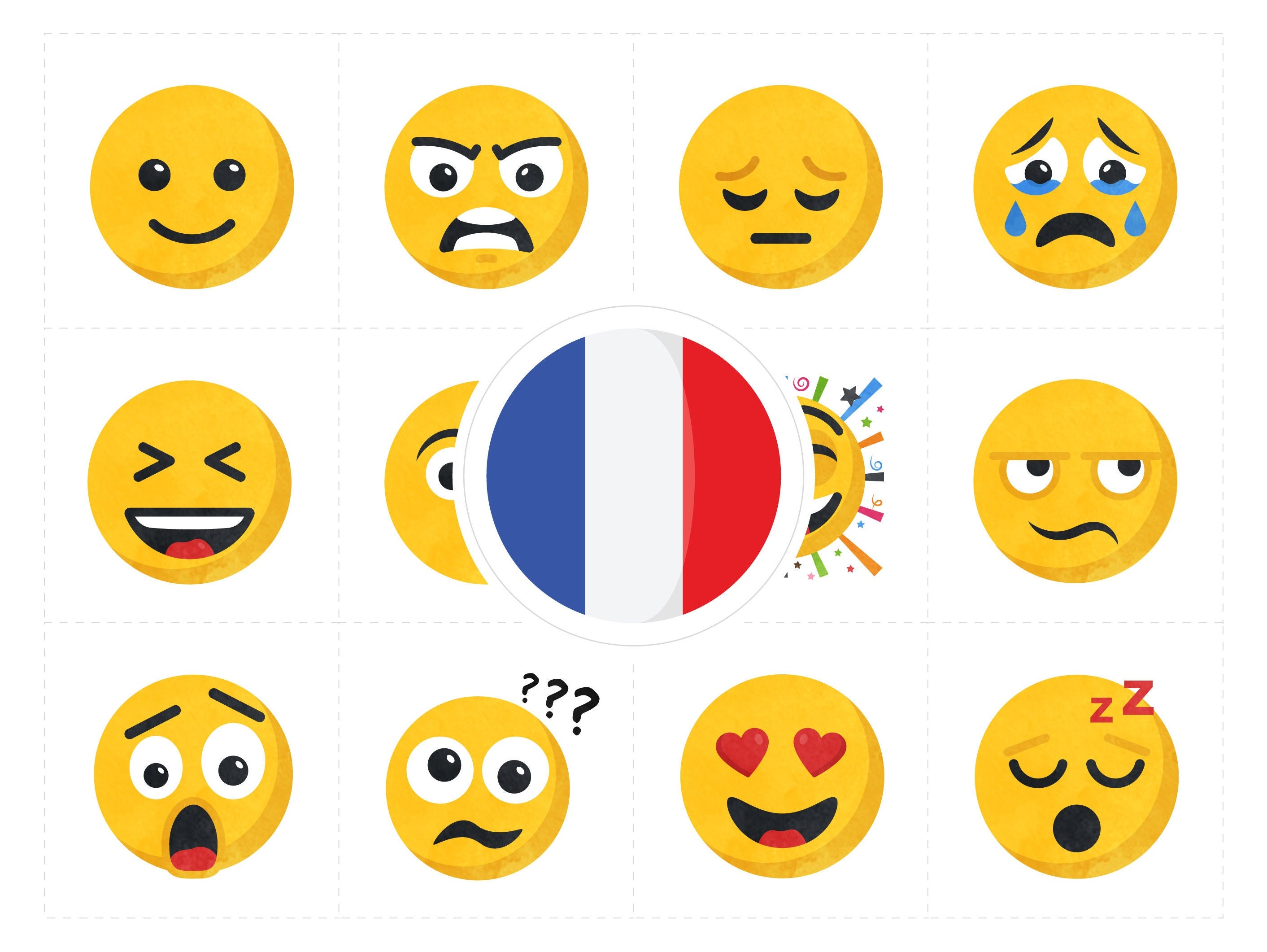 EMOTIONS French Printable Flashcards Three-part - Etsy