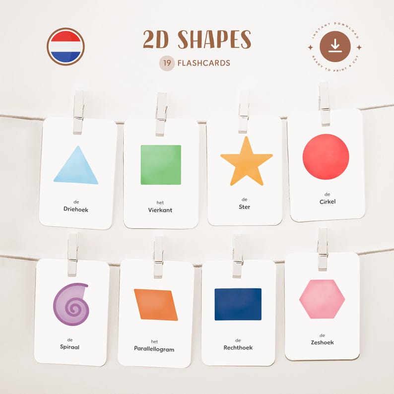 2D SHAPES • Dutch • Printable Flashcards • Three-part Montessori Cards ...
