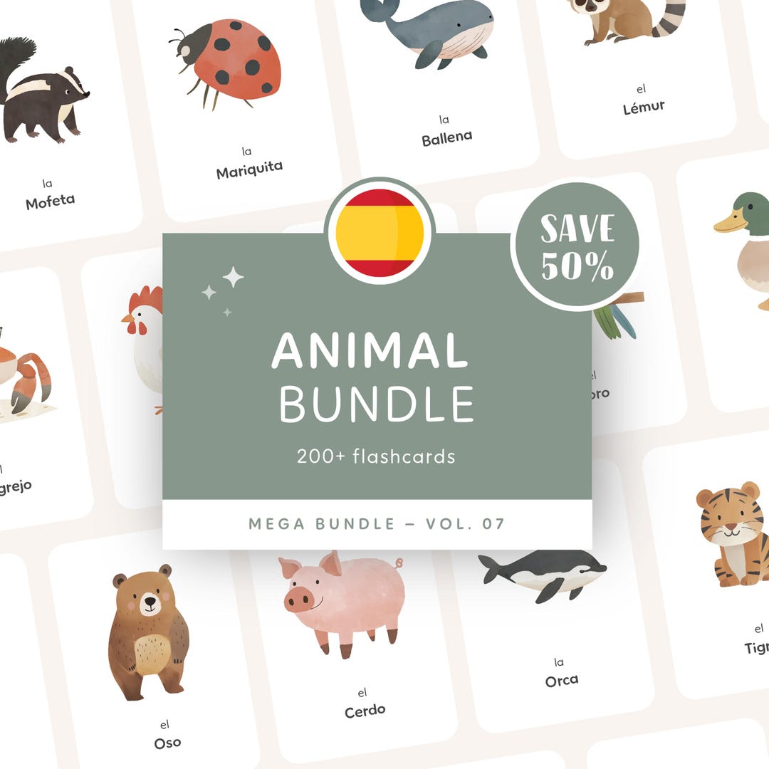 ANIMAL BUNDLE • Spanish • Printable Flashcards • Three-part Montessori ...