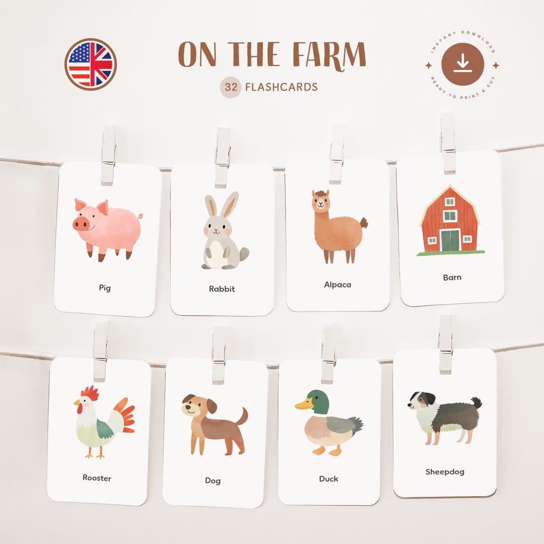 FARM ANIMALS • English • Printable Flashcards • Three-part Montessori ...