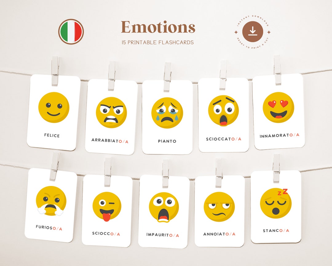 EMOTIONS • Italian • Printable Flashcards • Three-part Montessori Cards ...