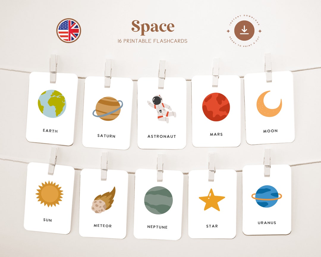 SPACE English Printable Flashcards Three-part Montessori Cards ...