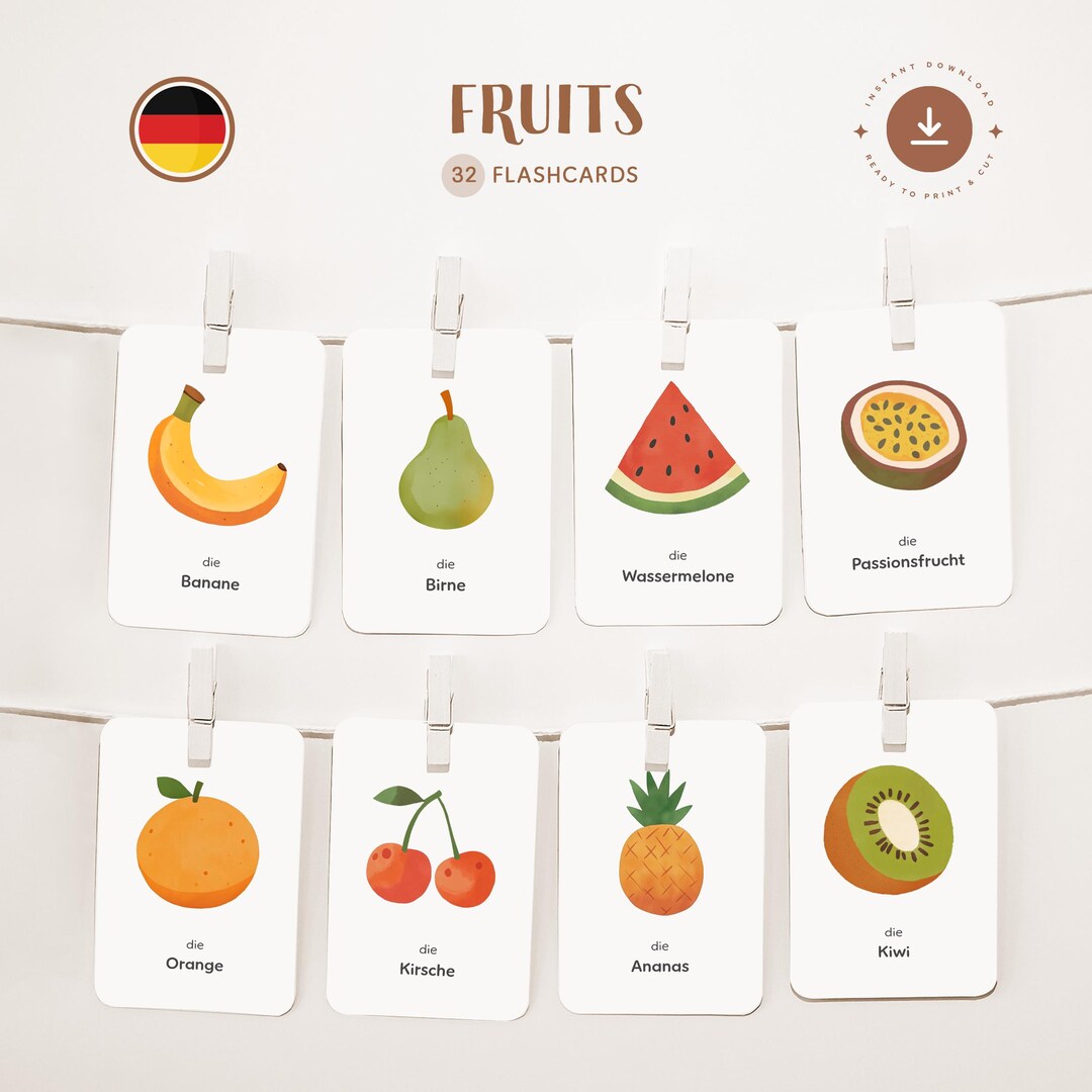 FRUITS • German • Printable Flashcards • Three-part Montessori Cards ...