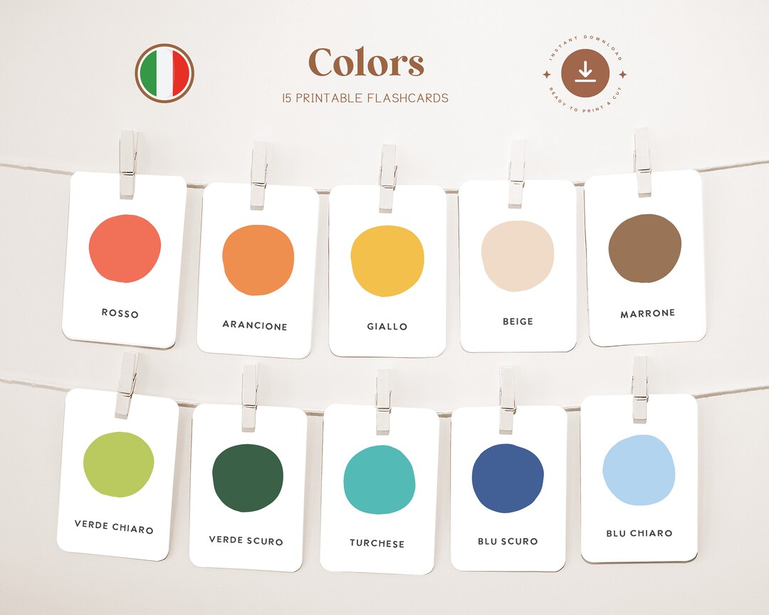 COLORS Italian Printable Flashcards Three-part Montessori Cards ...