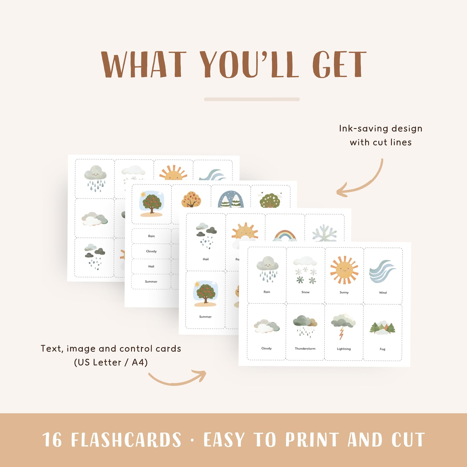 WEATHER • English • Printable Flashcards • Three-part Montessori Cards ...