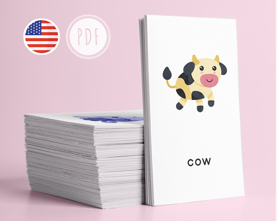 FARM ANIMALS English Printable Flashcards Three-part | Etsy