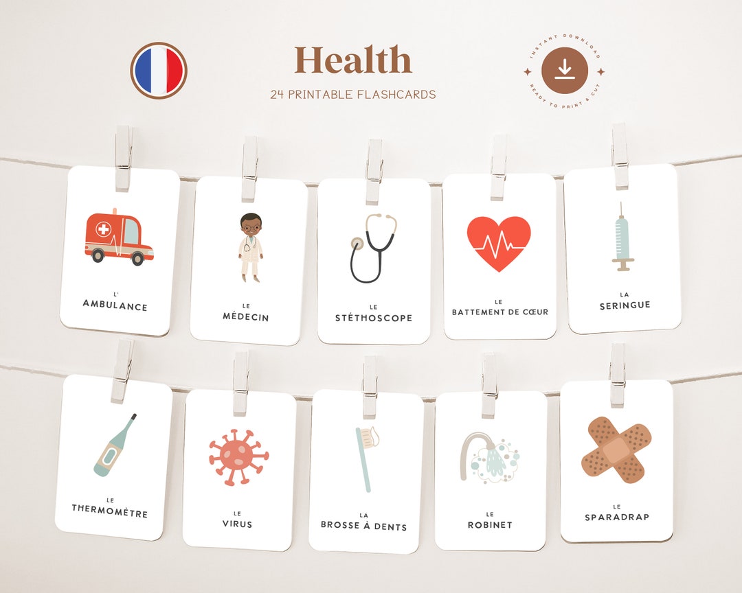 HEALTH & HYGIENE • French • Printable Flashcards • Three-part ...