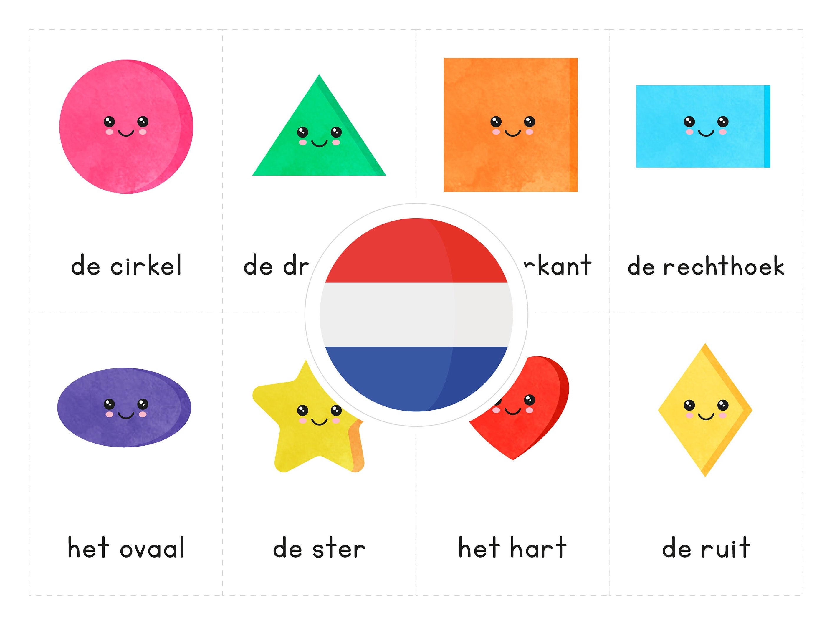SHAPES & COLORS Dutch Printable Flashcards Three-part Montessori Cards ...