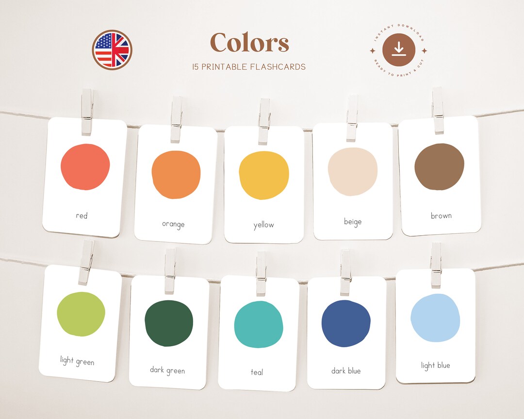 COLORS English Printable Flashcards Three-part Montessori Cards - Etsy