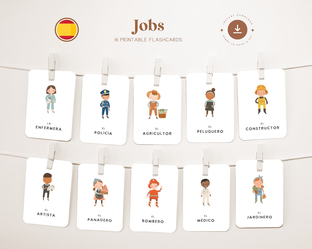 JOBS • Spanish • Printable Flashcards • Three-part Montessori Cards ...