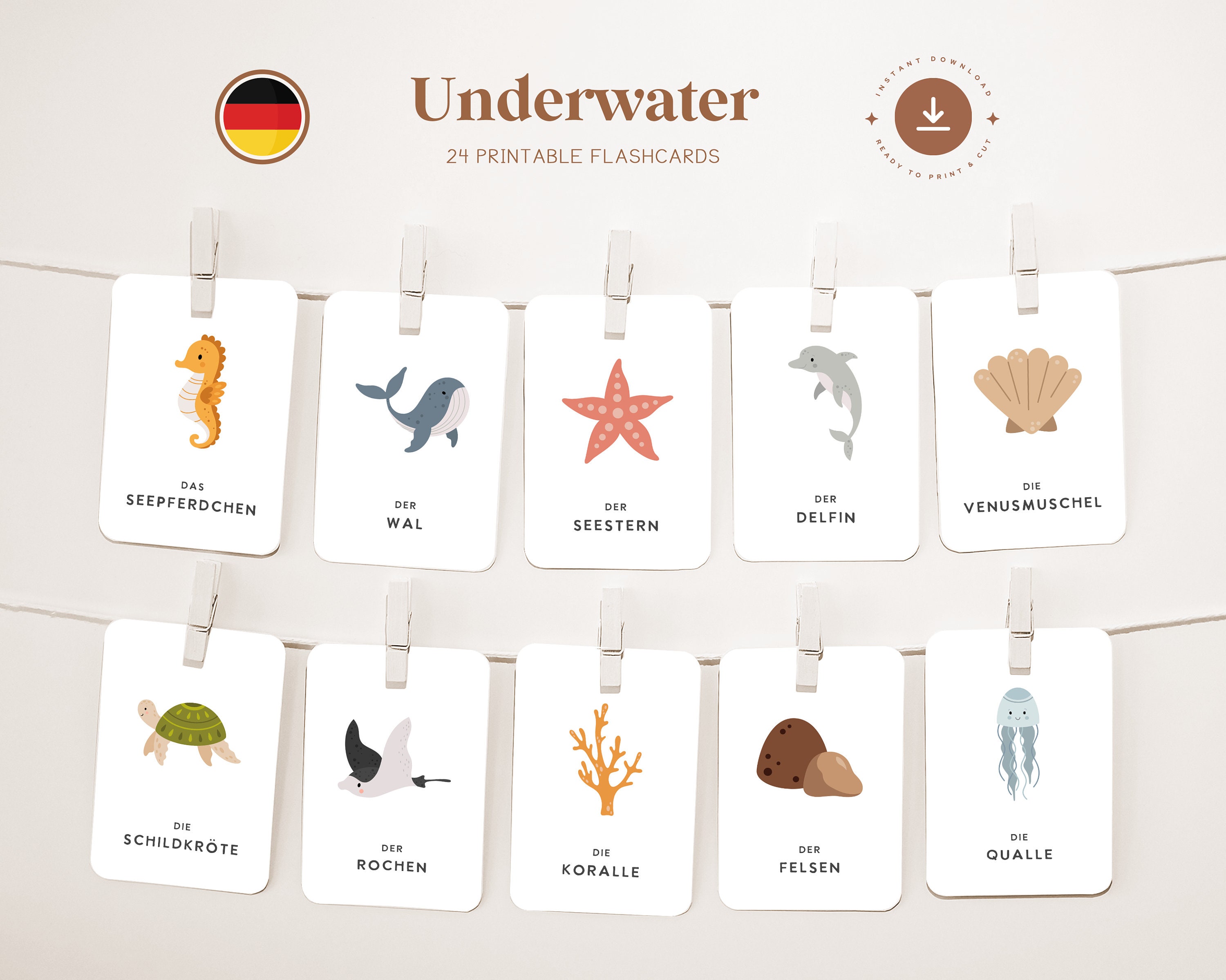 UNDERWATER German Printable Flashcards Three-part Montessori Cards ...