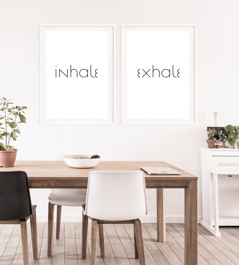 Inhale Exhale Poster Bundle - Set of 3 Prints, Breathe, Tree Pose Art ...