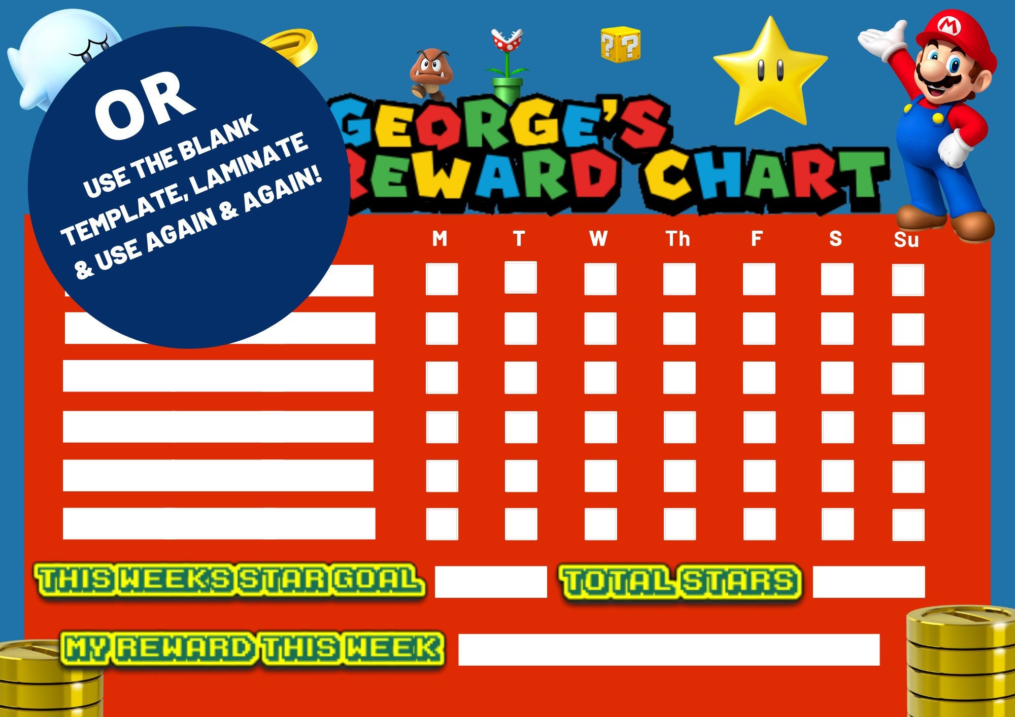 Super Mario Reward Chart Behaviour Manners Chart Childrens - Etsy UK