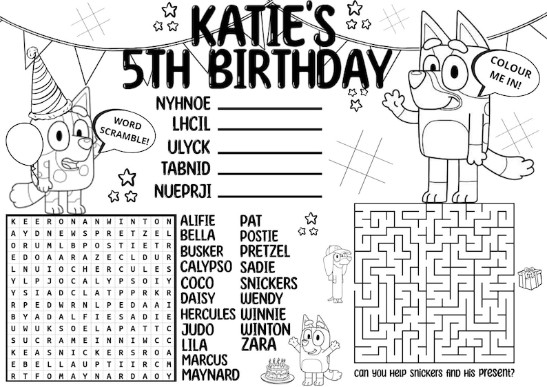Bluey Activity Sheet Personalised With Name & Age Bluey - Etsy