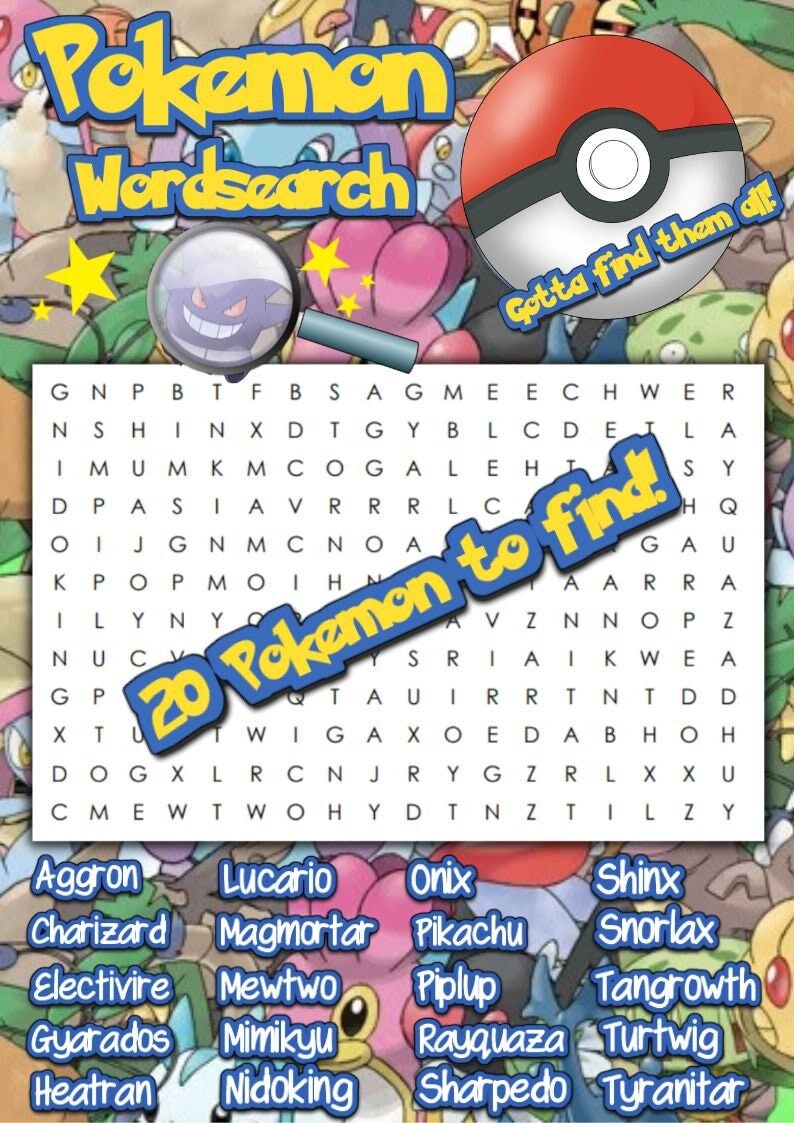 Pokemon Wordsearch Party Game Word Search Pocket Monsters - Etsy UK
