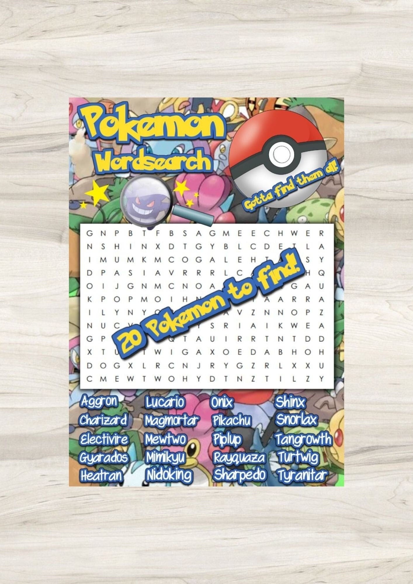 Pokemon Wordsearch Party Game Word Search Pocket Monsters - Etsy UK