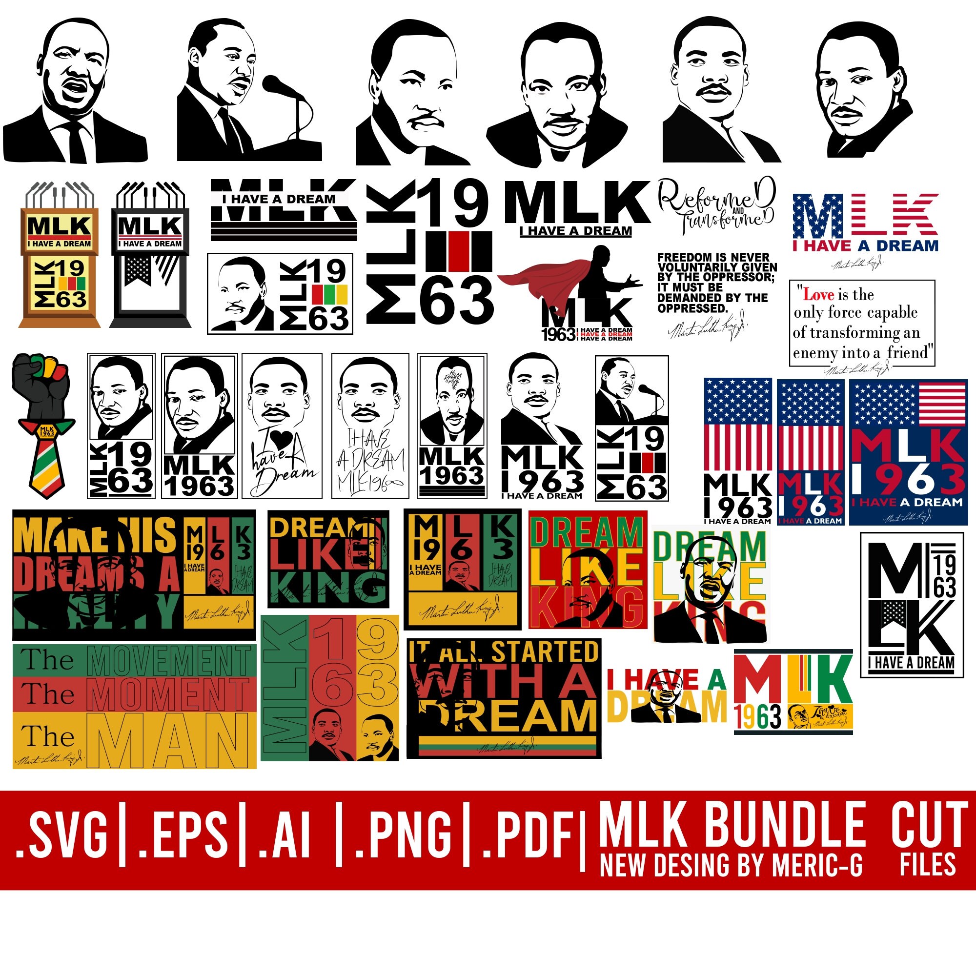 Martin Luther King Jr Bundle, Martin Luther King Clipart, Mlk Svg, MLK ...