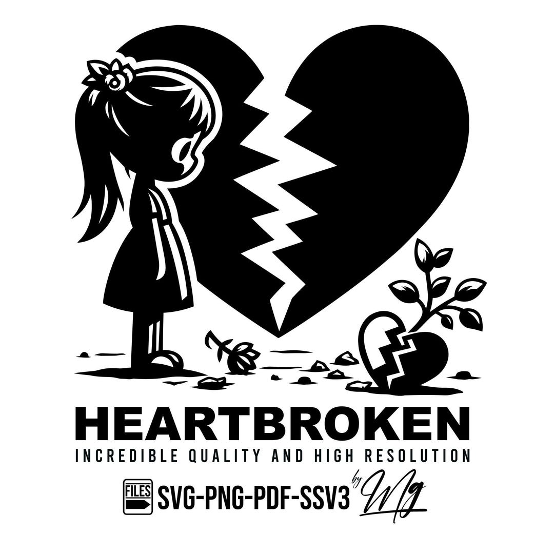 Heart Broken Svg, Broken Heart Svg, Heart Broken Girl Clipart, Broken ...