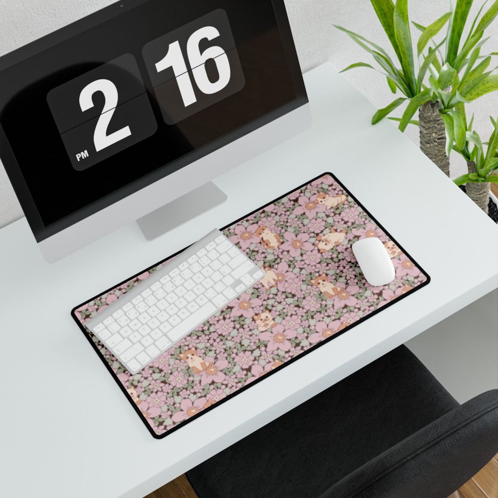 Desk Mats Aesthetic Cute Kittens & Flowers Large Mouse Pad Office Decor ...