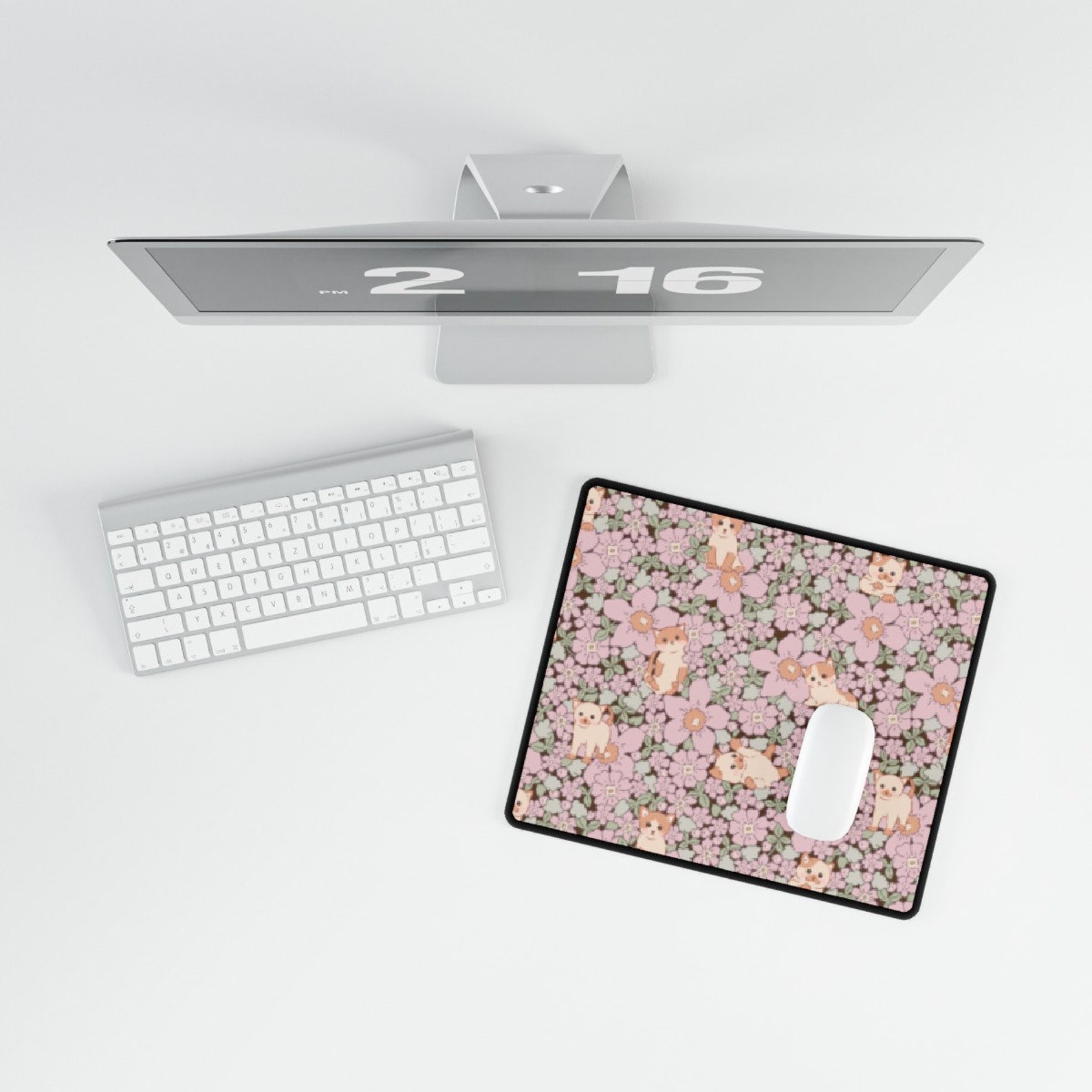 Desk Mats Aesthetic Cute Kittens & Flowers Large Mouse Pad Office Decor ...