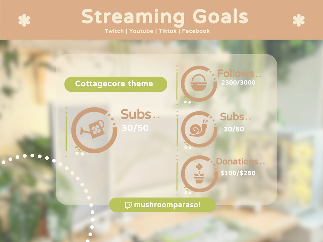 Cottagecore Twitch Streaming Goals | Tiktok Youtube OBS Cozy Garden - Etsy