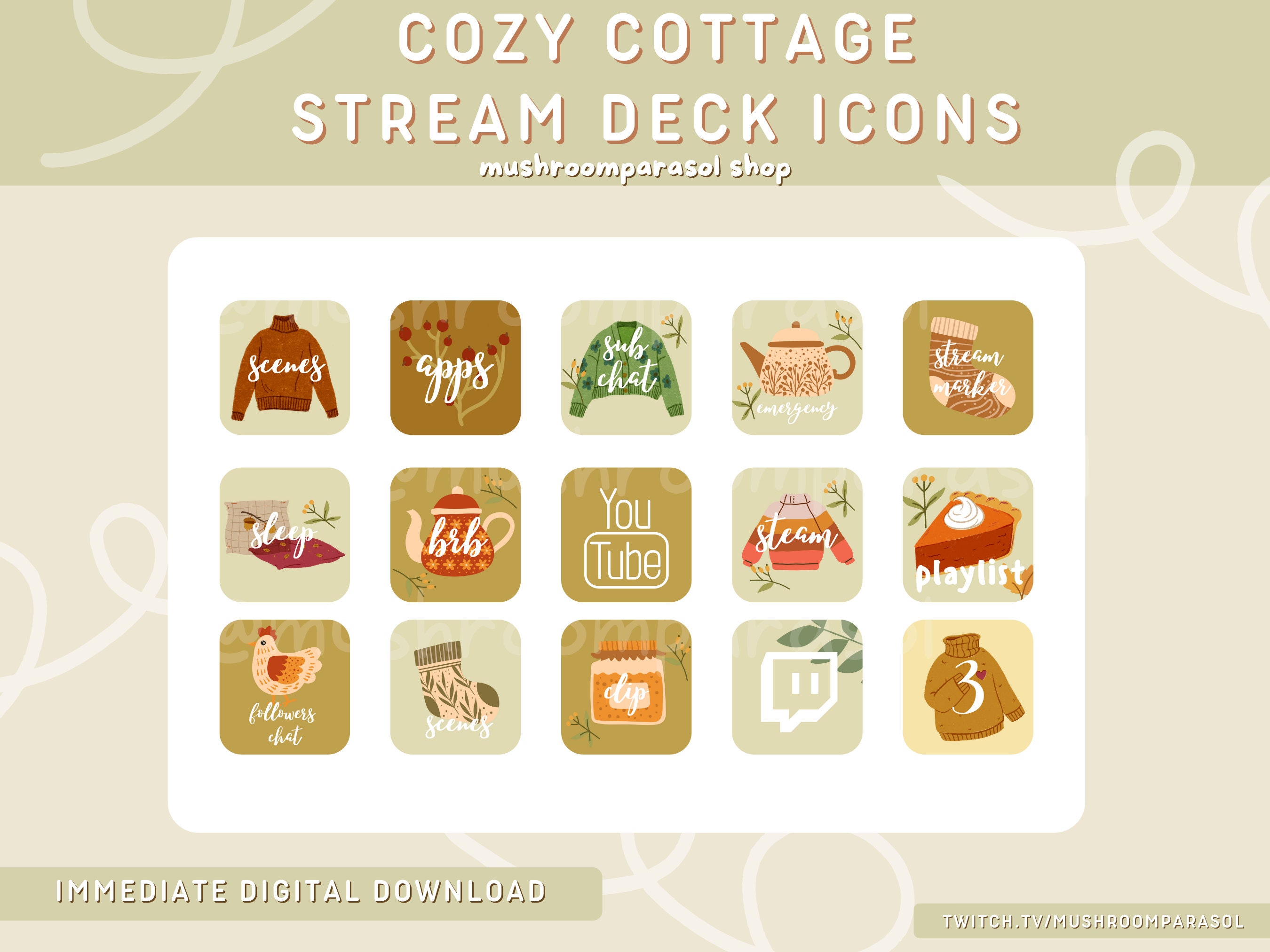 Cozy Cottage Stream Deck Icons - 91 Cottagecore, Beige, Brown, Icons ...