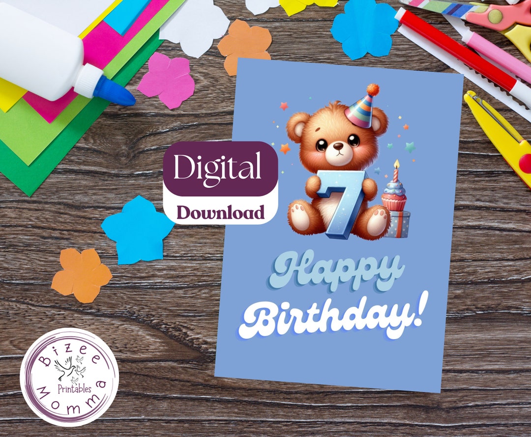 Seventh Birthday Card, 7th Birthday Card, Happy Birthday, Happy 7th ...