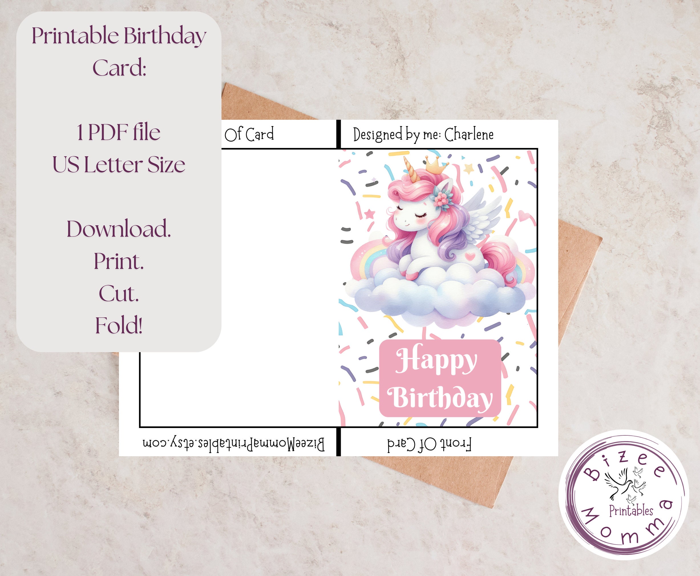 Happy Birthday Card for Girls Unicorn Birthday Greeting Card Printable ...